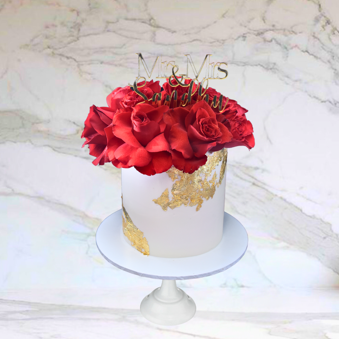 Gold & Red Engagement Cake ( including Custom topper) – Isher Eggless ...